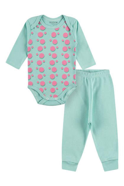 Conjunto Body Verde com Poa Pink